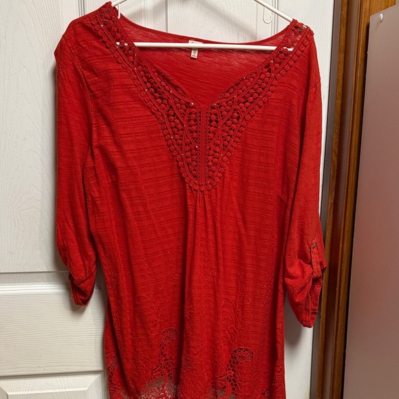 Reba | Tops | Reba Scarlet Lace Accent Blouse | Poshmark